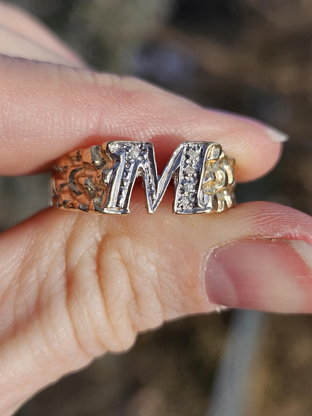 Vintage 14k Nugget Style M Initial Ring - Etsy