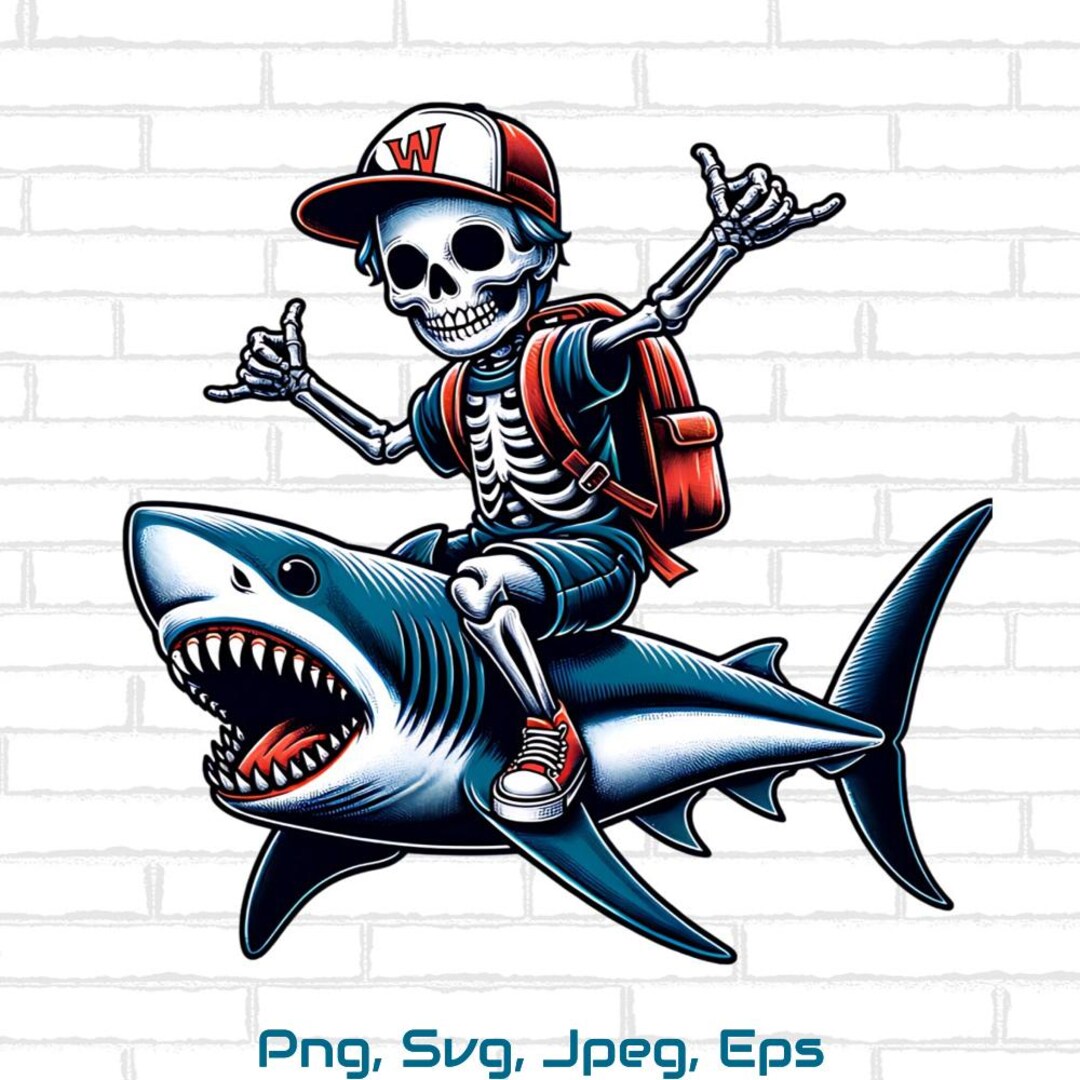 Skeleton Riding A Shark Png| Back to School Png | Boys Shark Png | Boys ...