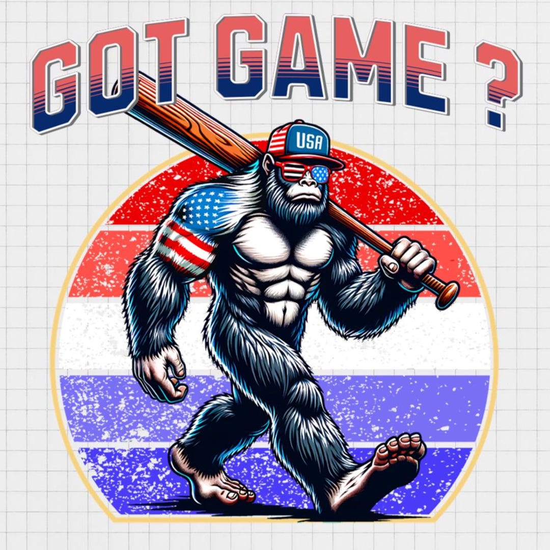 Bigfoot Baseball Player PNG, USA Patriotic Clipart (digital Download ...