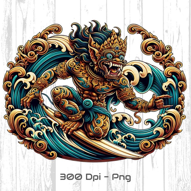 Balinese Barong Demon on Surfboard Png, 300 Dpi Digital Download ...