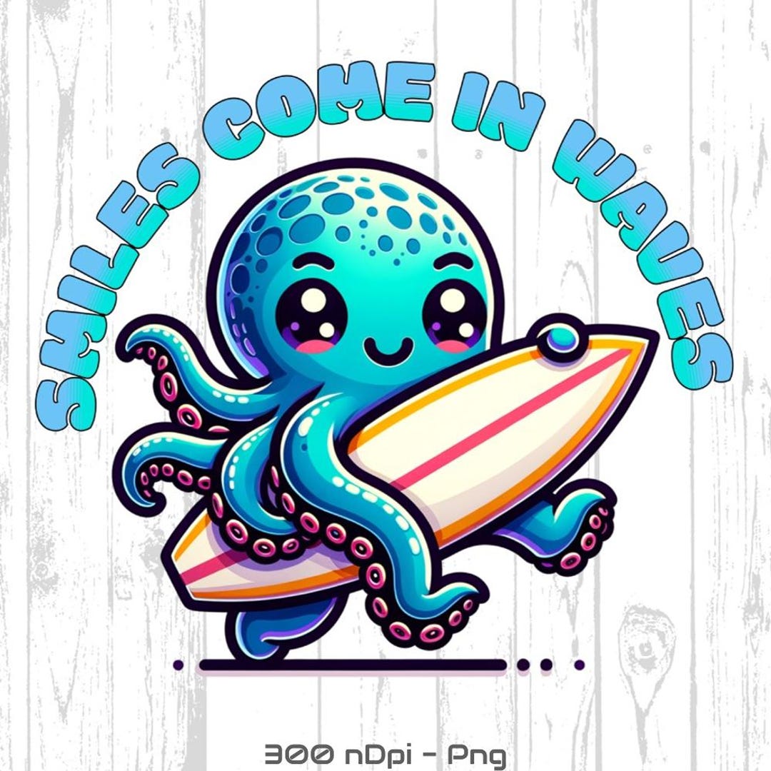 Kids Surfing Octopus Png, Beach Vibes PNG, Kids Summer PNG Digital ...