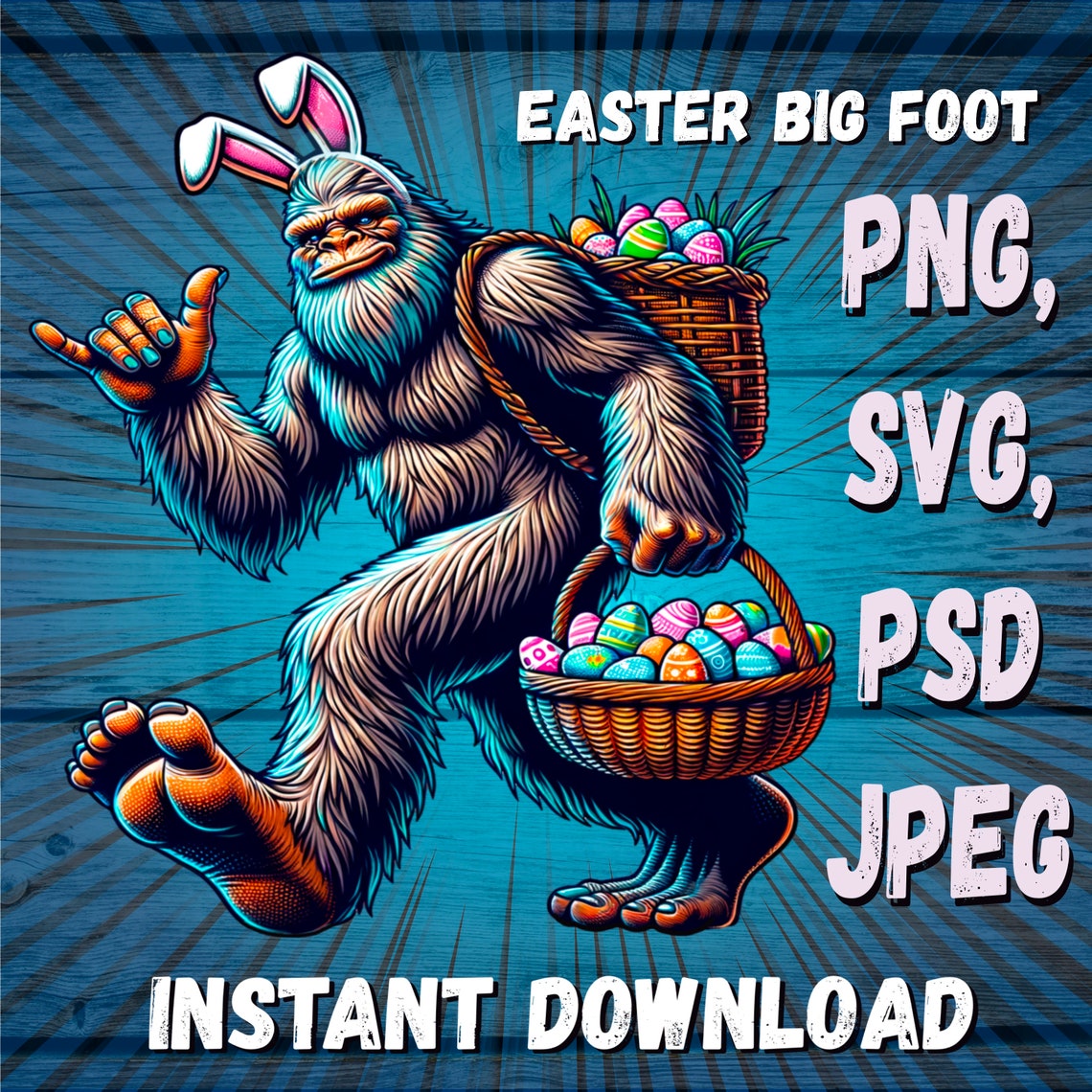 Bigfoot Easter Bunny Svg Png Clip Art Sublimatiion, Easter Sasquatch ...