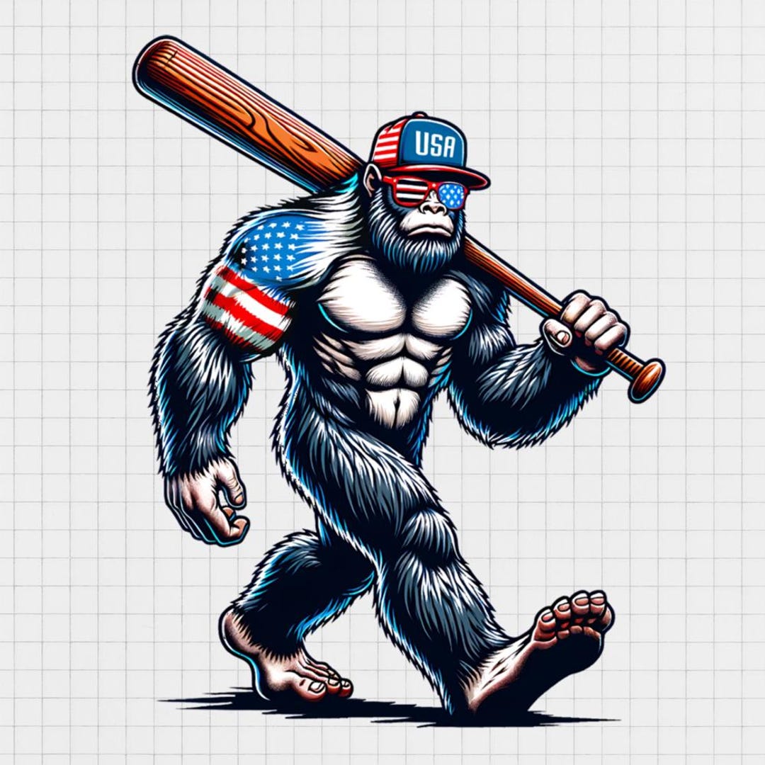Bigfoot Baseball Player PNG, Patriotic Design (digital Download) - Etsy