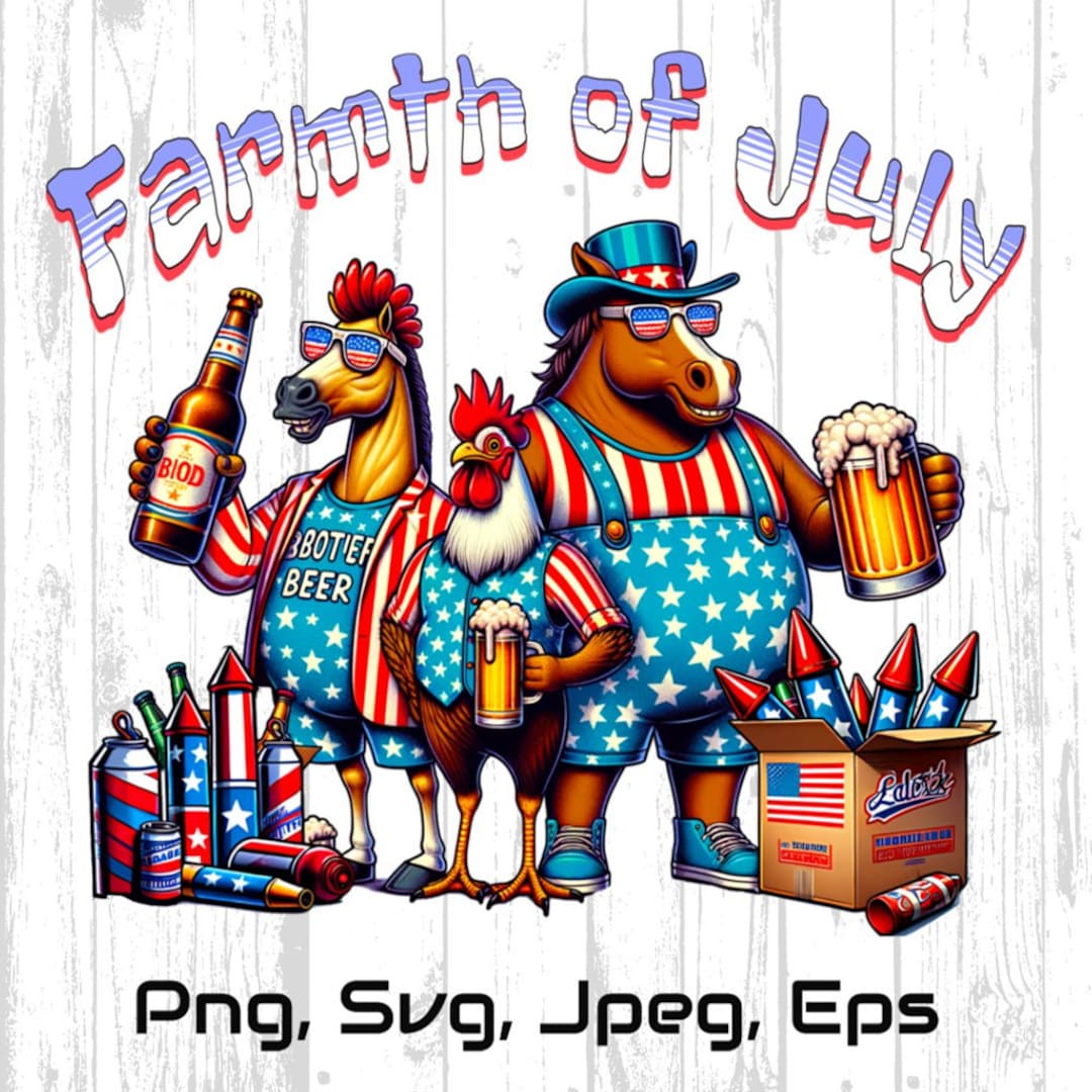 4th of July Farm Animals Drinking Digital Download, Funny Horses and ...