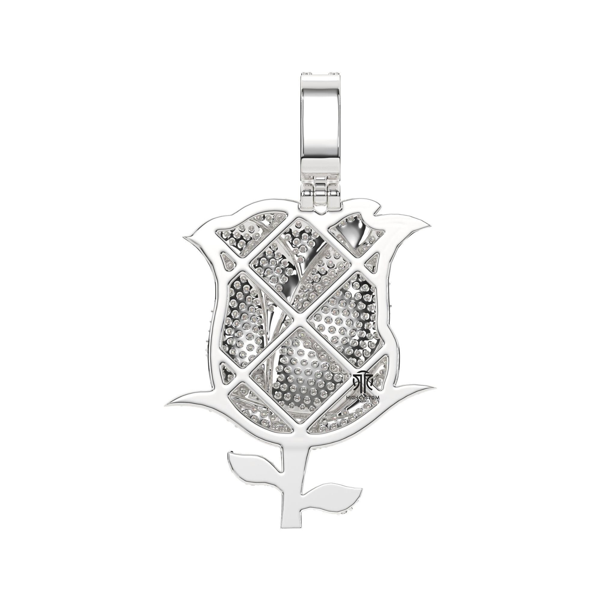 Iced Out Rose Pendant Necklace Moissanite Diamond Flower Charm Gold or ...