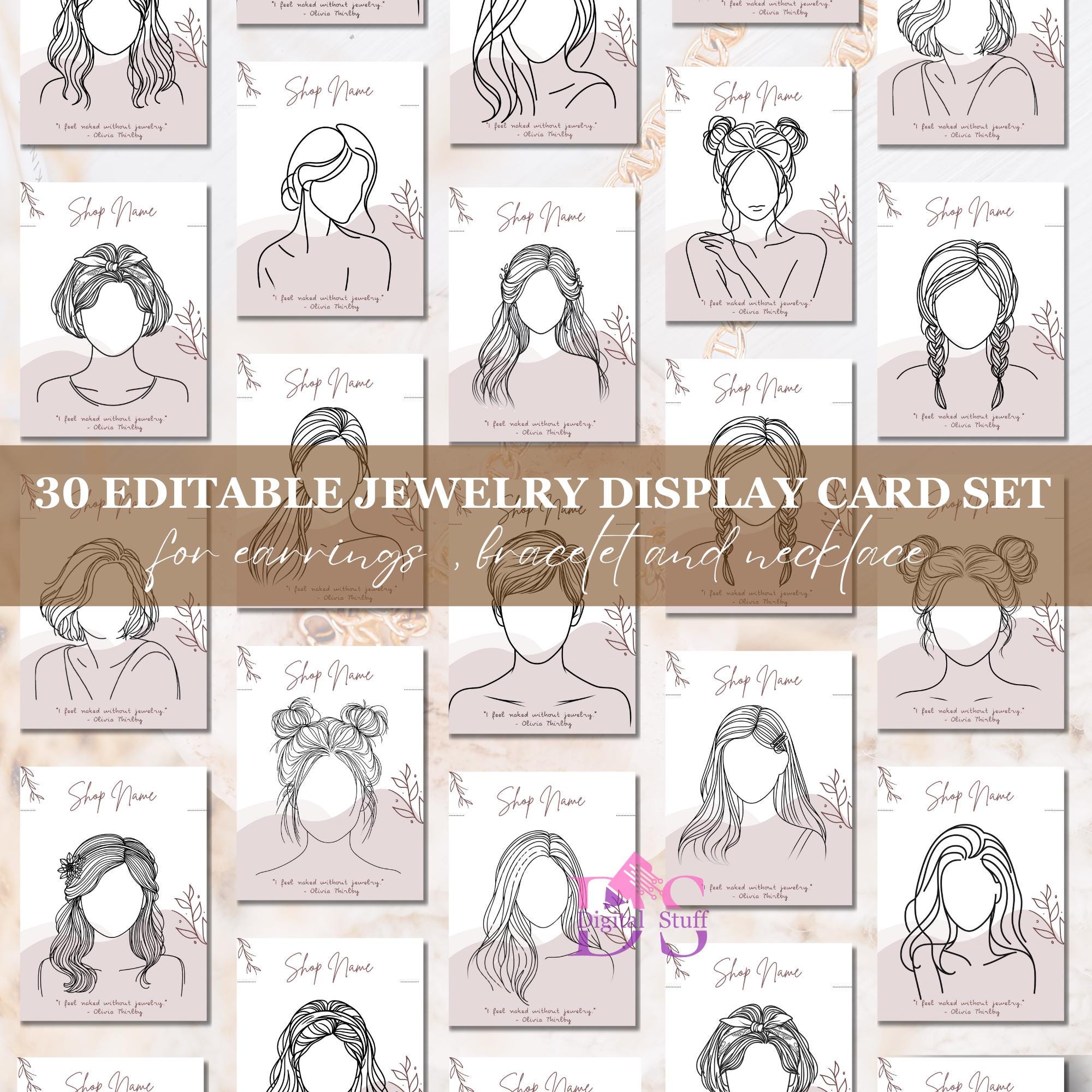 30 Editable Jewelry Display Card, Earring Holder, Earring Tag, Necklace ...