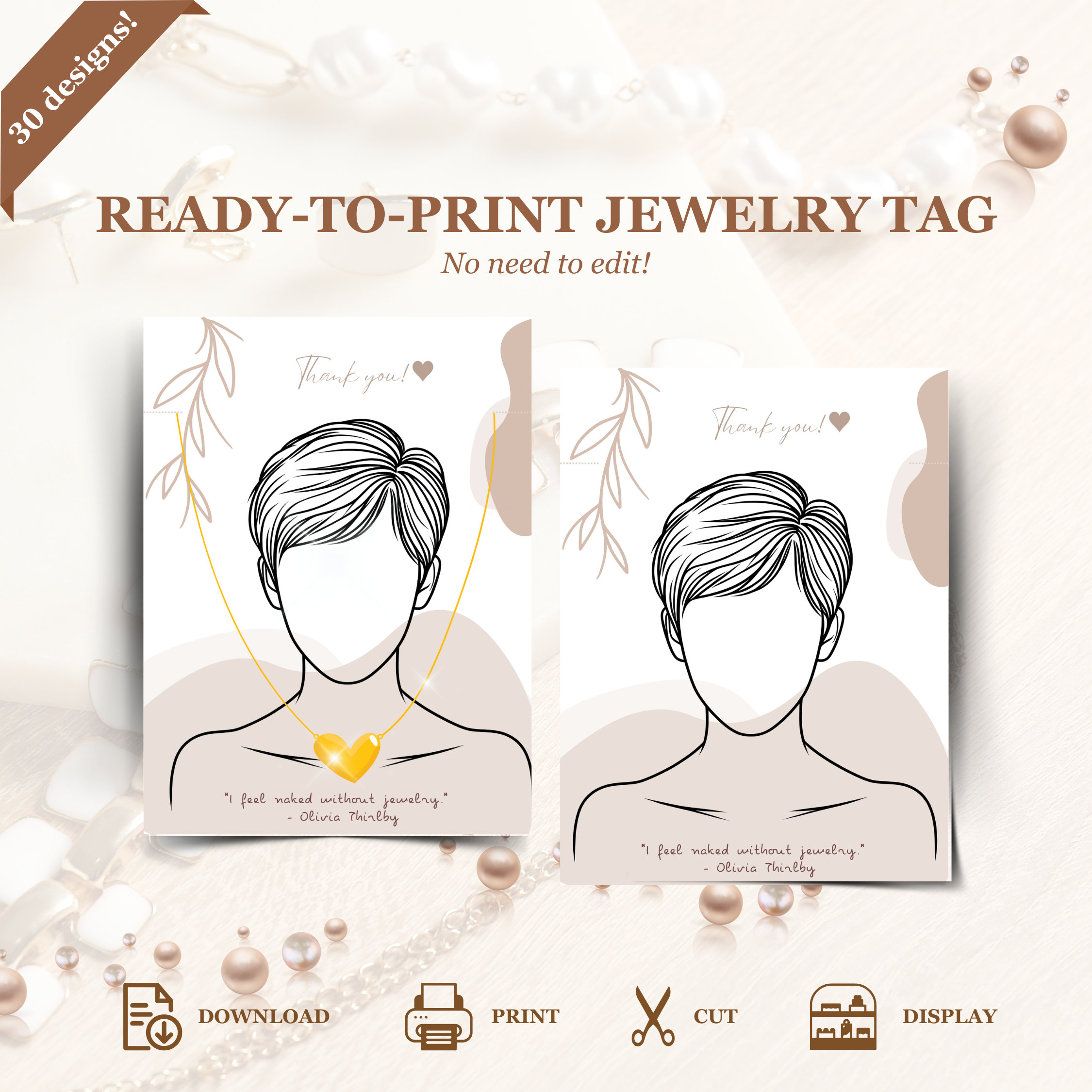 Printable Jewelry Display Card Label 30 Beige Girl Design Canva Earring ...
