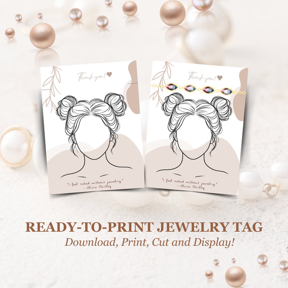 Printable Jewelry Display Card Label 30 Beige Girl Design Canva Earring ...