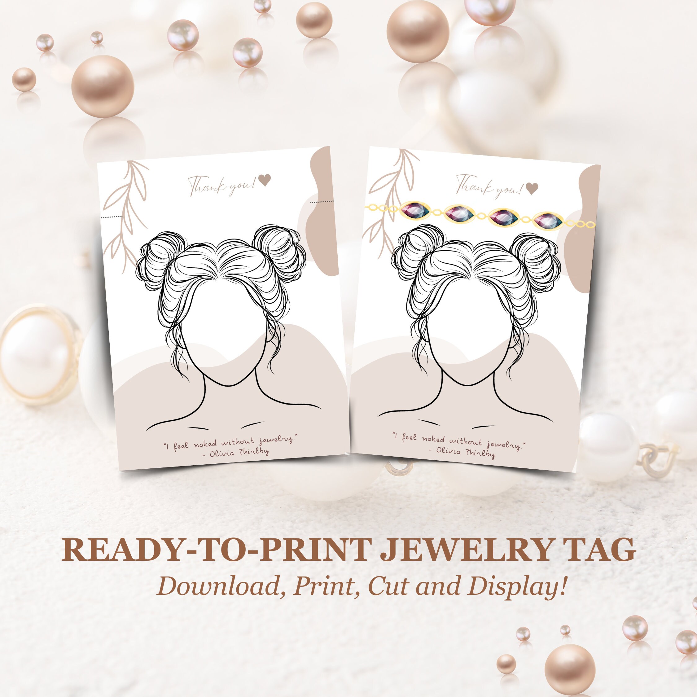 Printable Jewelry Display Card Label 30 Beige Girl Design Canva Earring ...