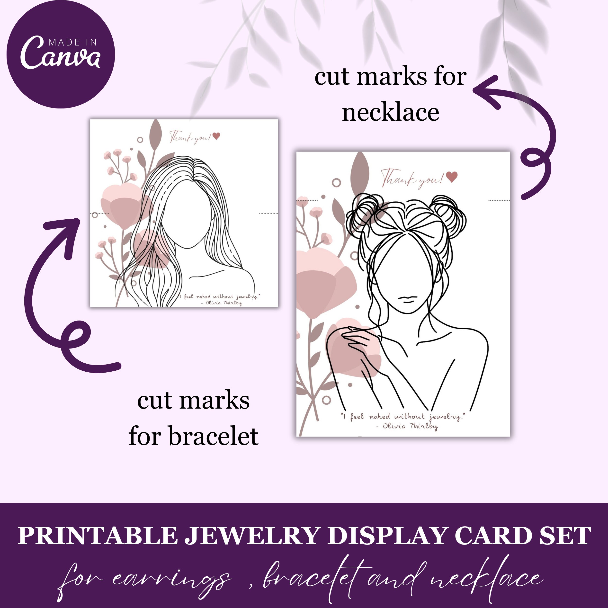 Ready to Print Line Art Woman Jewelry Display Card, Set of 30 Canva ...