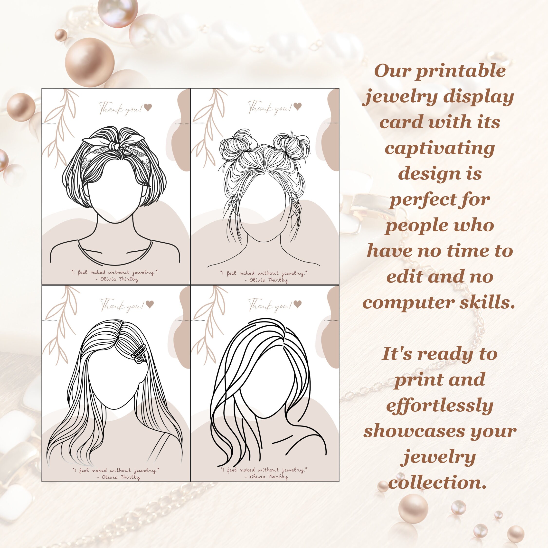 Printable Jewelry Display Card Label 30 Beige Girl Design Canva Earring ...