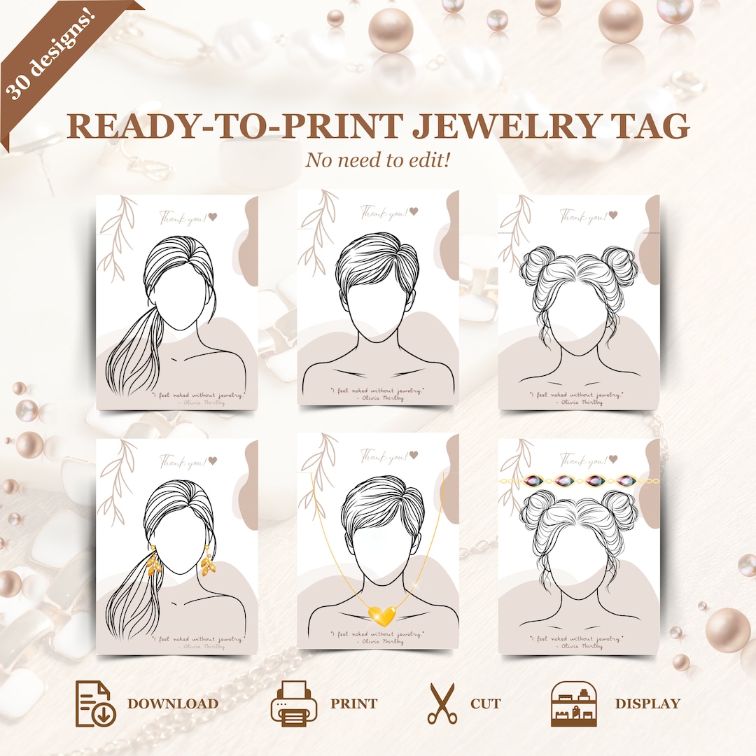 Printable Jewelry Display Card Label 30 Beige Girl Design Canva Earring ...
