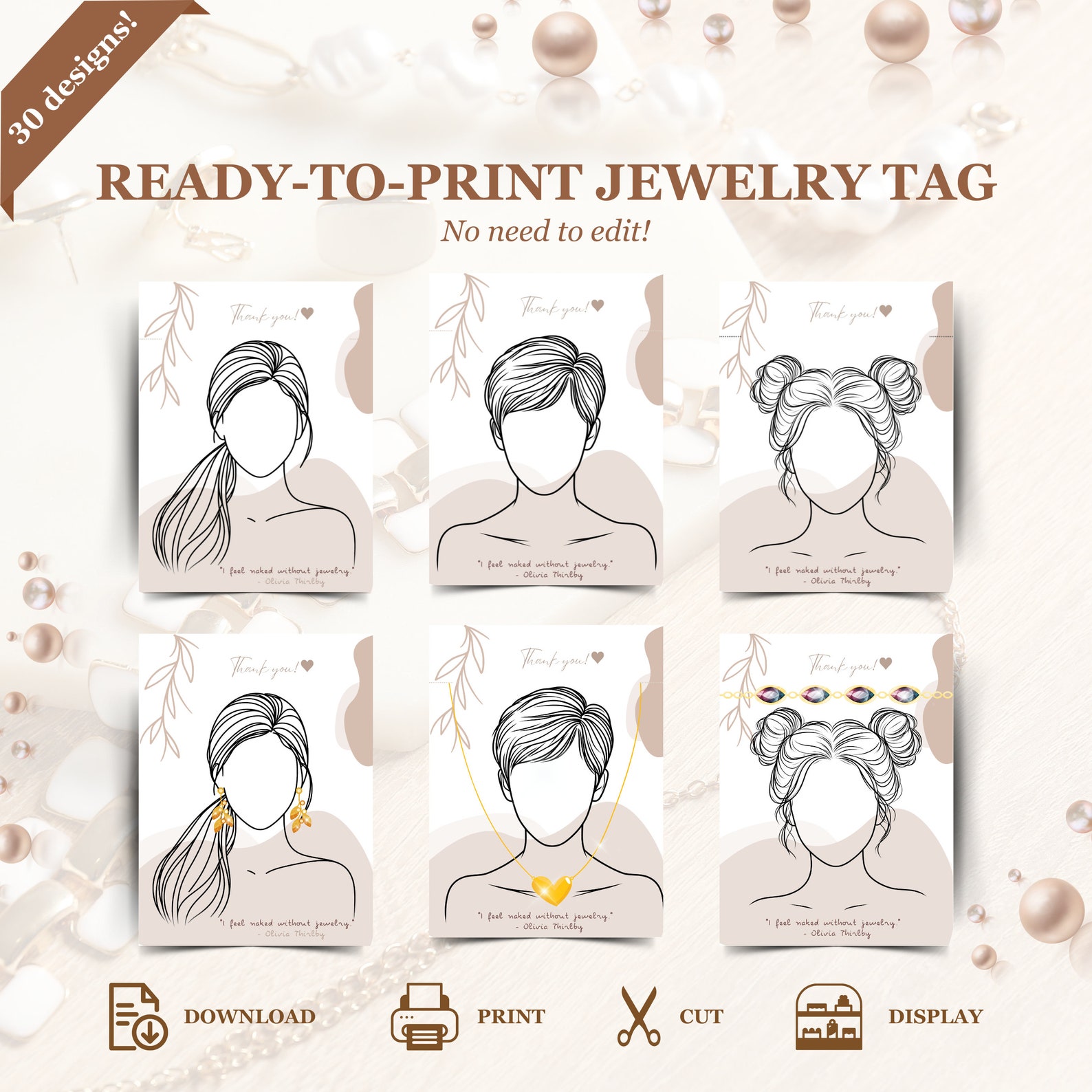 Printable Jewelry Display Card Label 30 Beige Girl Design Canva Earring ...