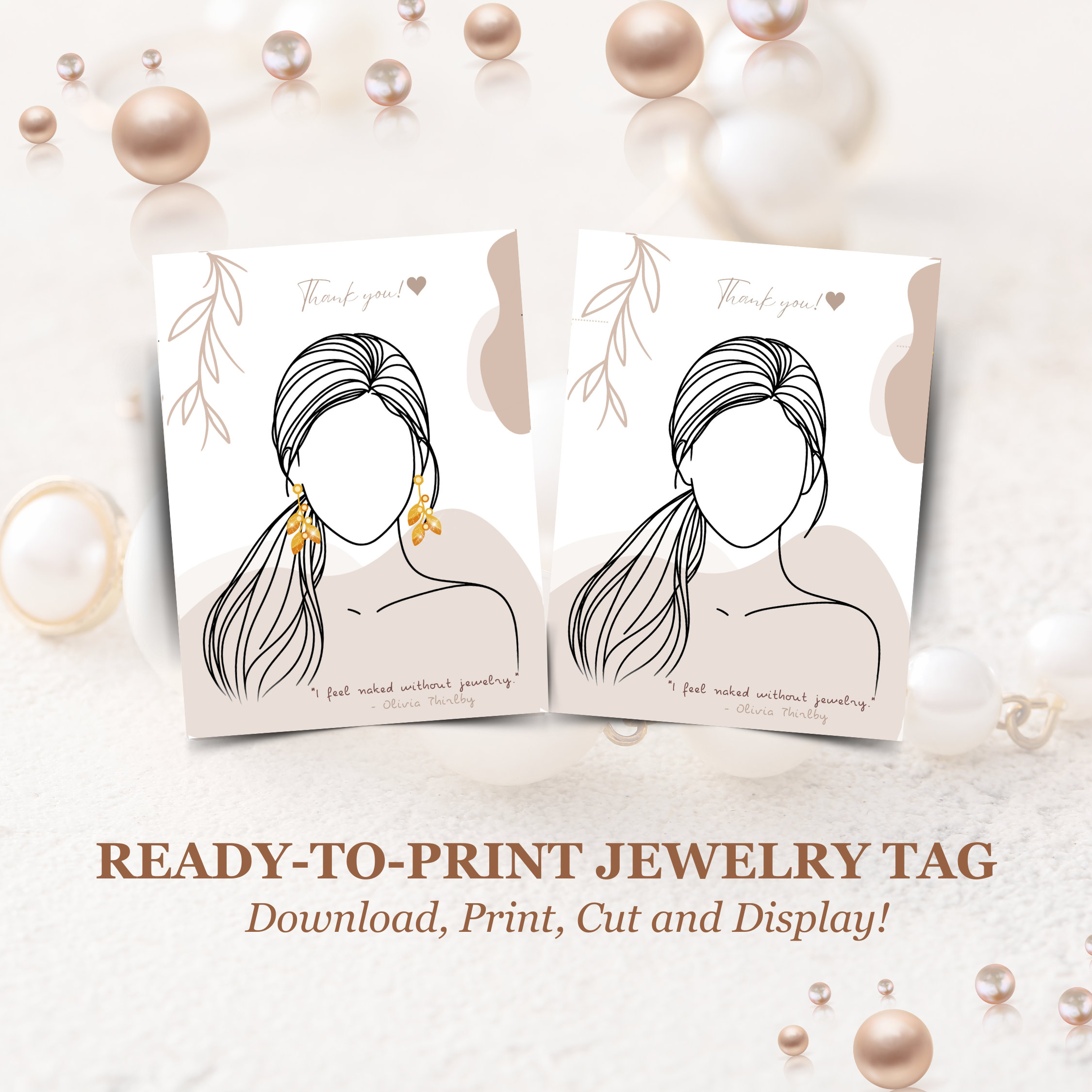 Printable Jewelry Display Card Label 30 Beige Girl Design Canva Earring ...