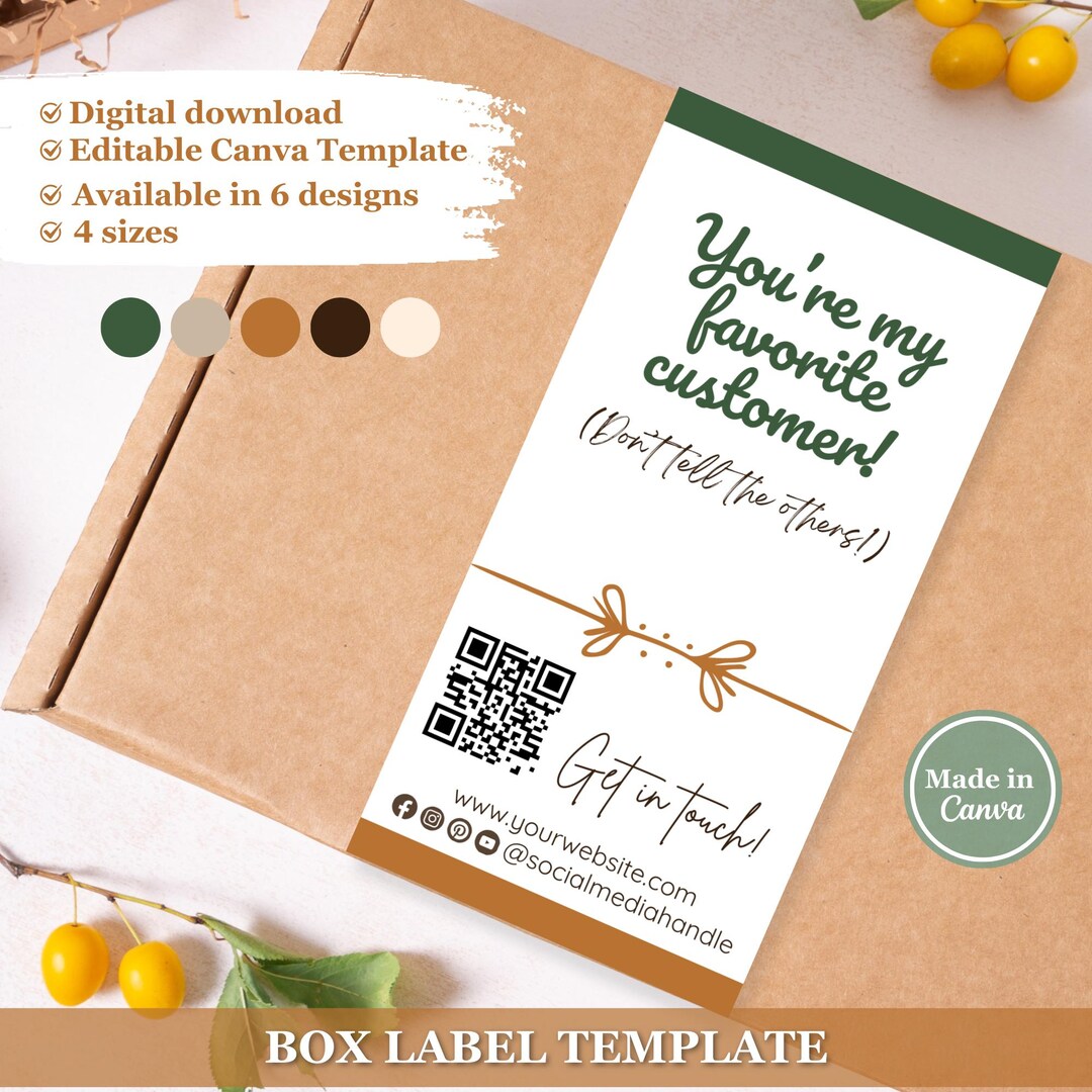 Box Label Template, Editable Packaging Seal Design, DIY Printable ...