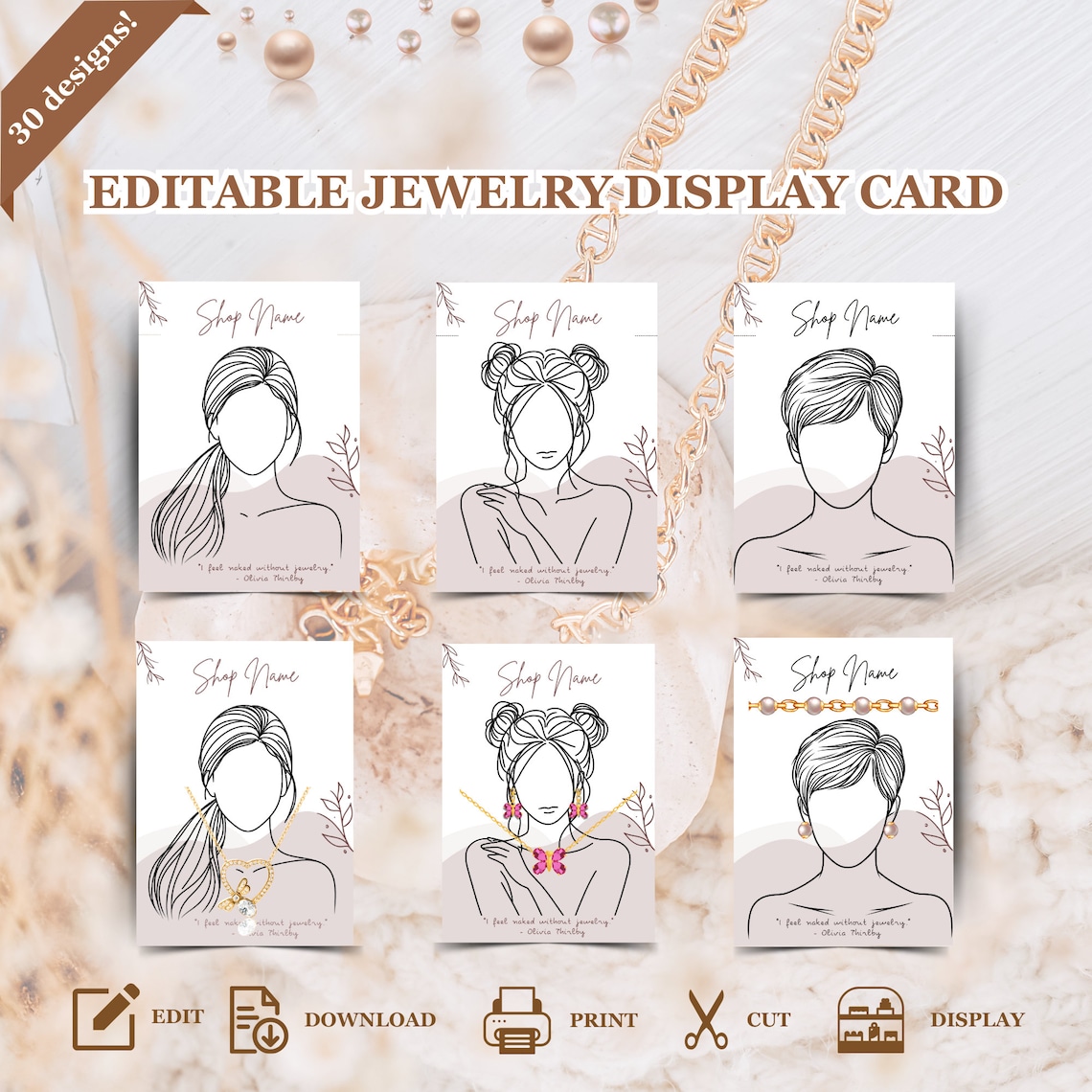 30 Custom Jewelry Display Card Template, Earring Tag, Necklace Holder ...