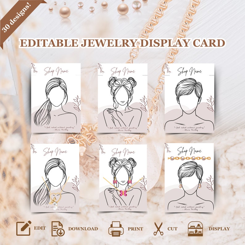 30 Editable Jewelry Display Card, Earring Holder, Earring Tag, Necklace ...
