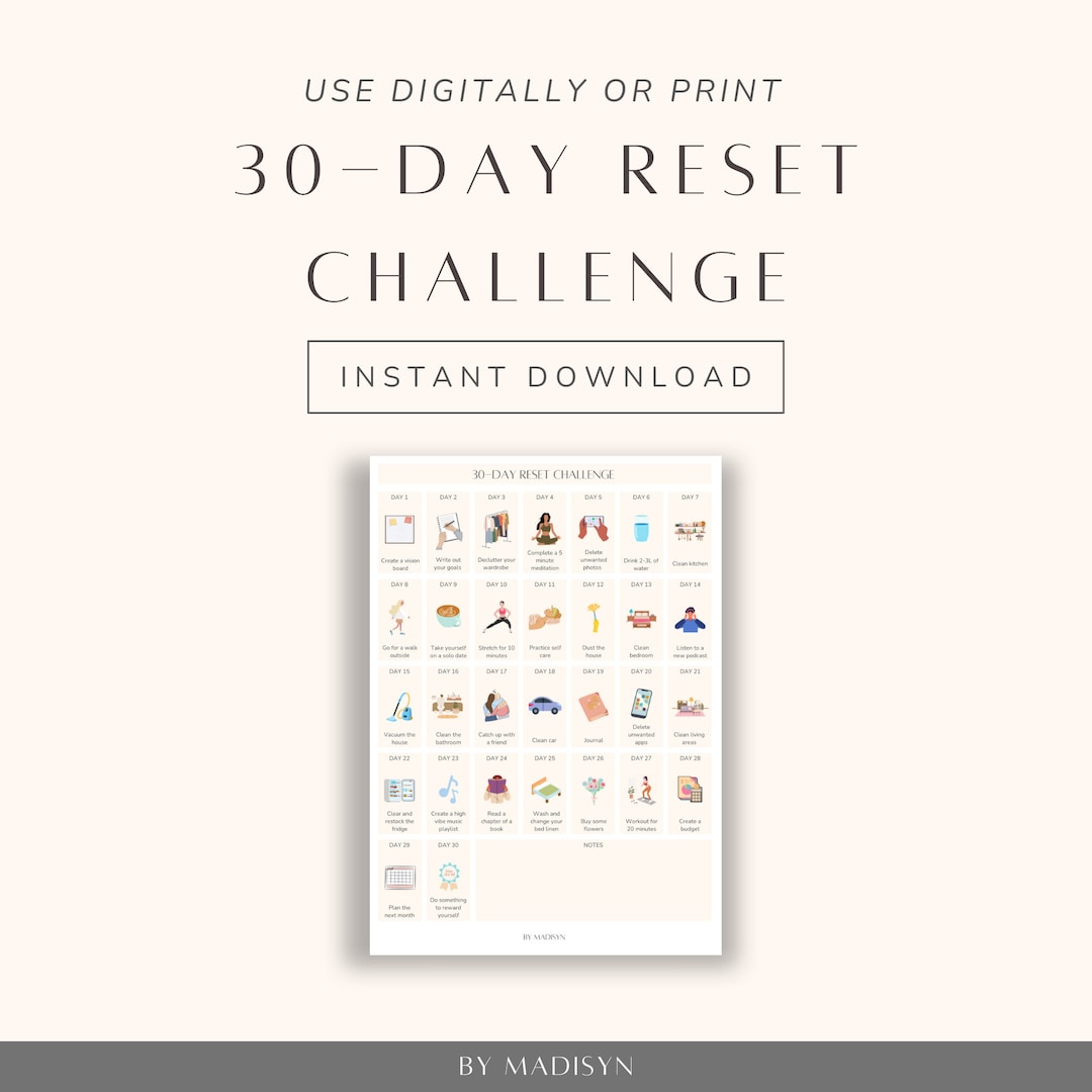30 Day Reset Challenge Template Instant Download / Digital Products / Printable - Etsy