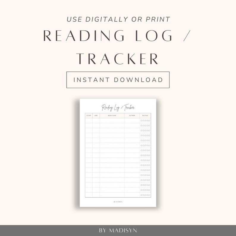 Reading Log / Tracker Template Instant Download / Digital Products ...