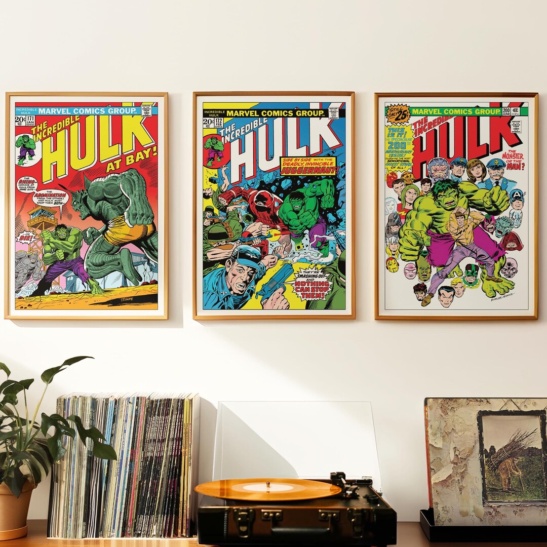 Hulk Wandkunst Bewundern Sie Comic Print x 3 Digitaler Download Vintage ...