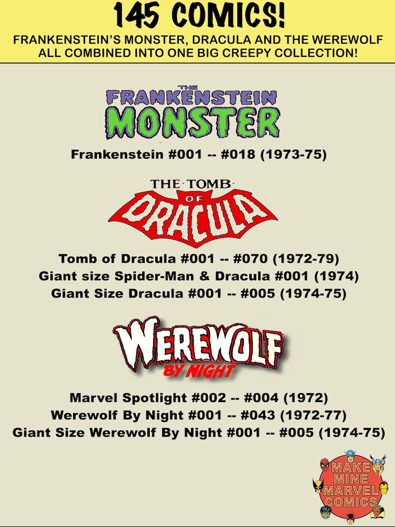 Frankenstein Dracula Werewolf Digital Comics Marvel PDF & CBR Vintage ...