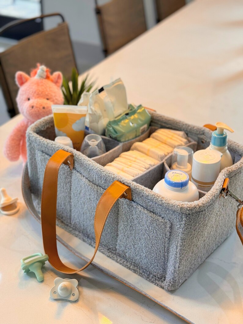 Gray Teddy Fabric Diaper Caddy Organizer / Nursery Storage Bin - Etsy