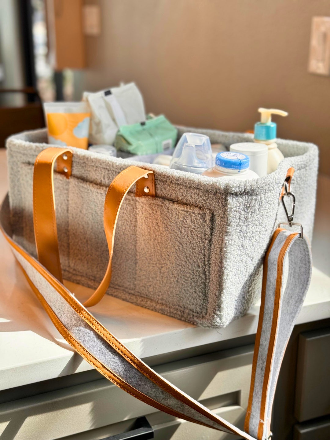 Gray Teddy Fabric Diaper Caddy Organizer / Nursery Storage Bin - Etsy