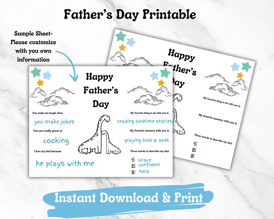 Roar-some Father's Day Activity Sheet, Dino-mite Dad! Personalized ...