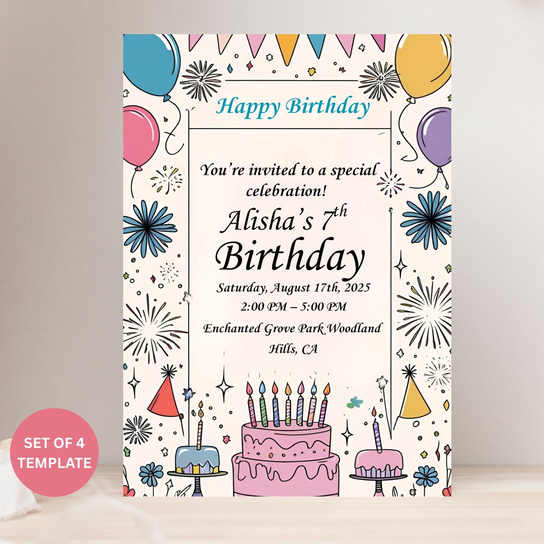 Birthday Invitation Template Bundle – Editable Canva Cards, A6, Digital ...