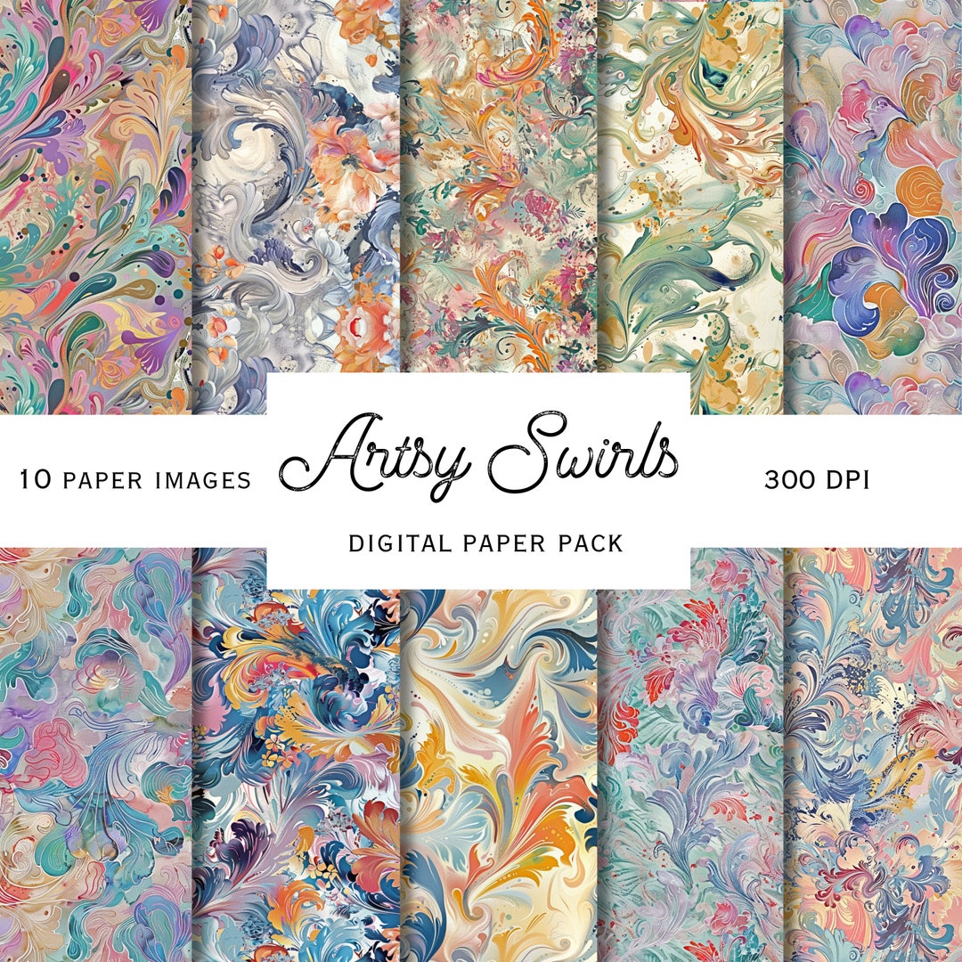 Watercolor Artsy Swirls Seamless Pattern Digital PNG Files, Instant ...