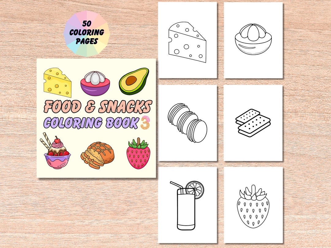 Food and Snacks Coloring Book 3 | Bold and Easy, Fruits Coloring Pages ...