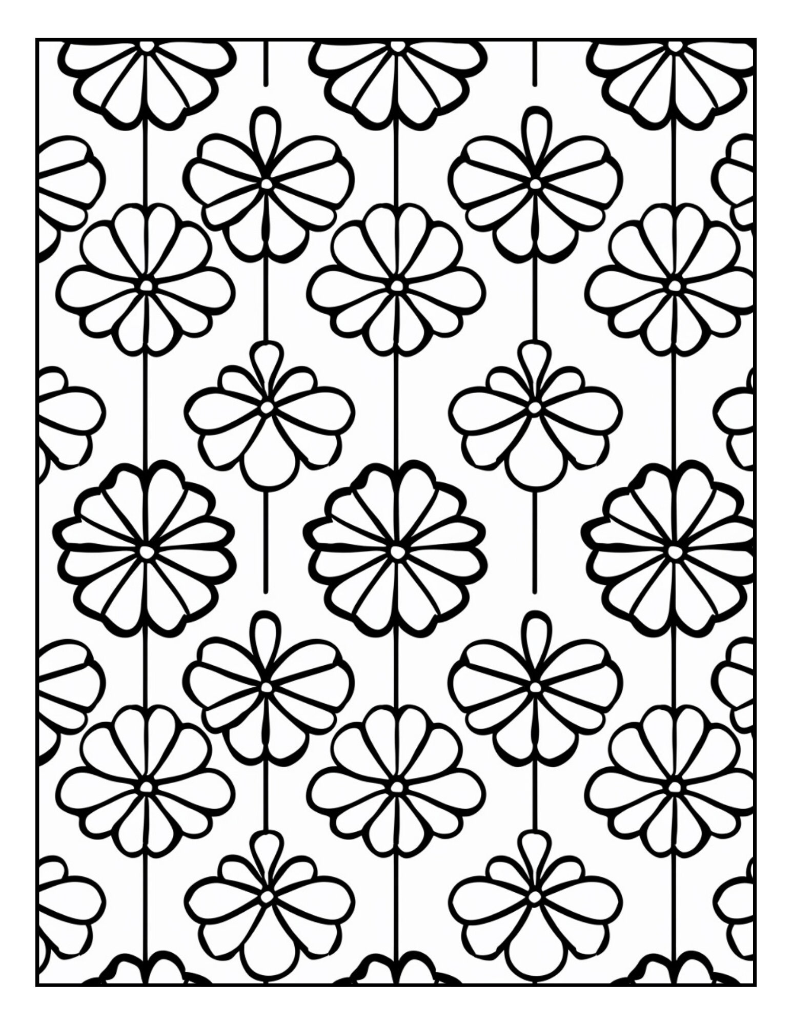Retro Flowers Coloring Book Easy Retro Style Coloring Page, Trendy ...