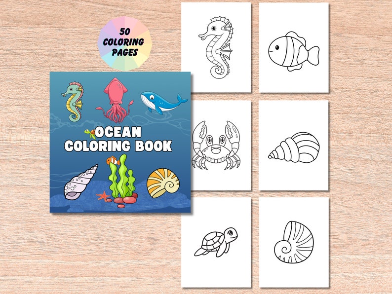 Ocean Coloring Book Sea Animals Coloring Page, Underwater Digital Print ...