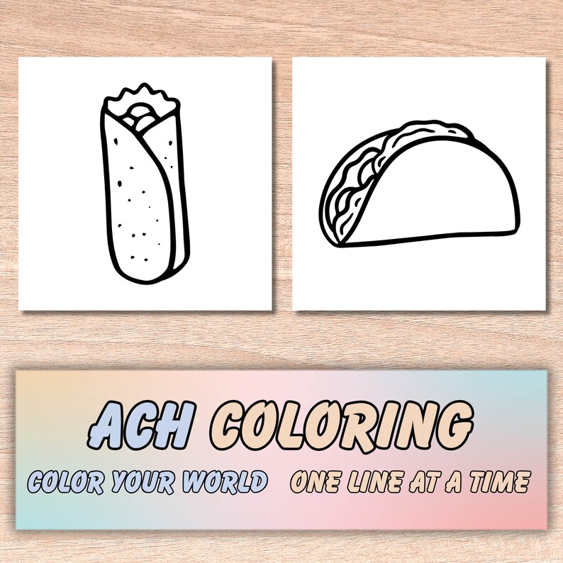 Food & Snacks Coloring Book: Easy Bold Designs for Kids (instant ...