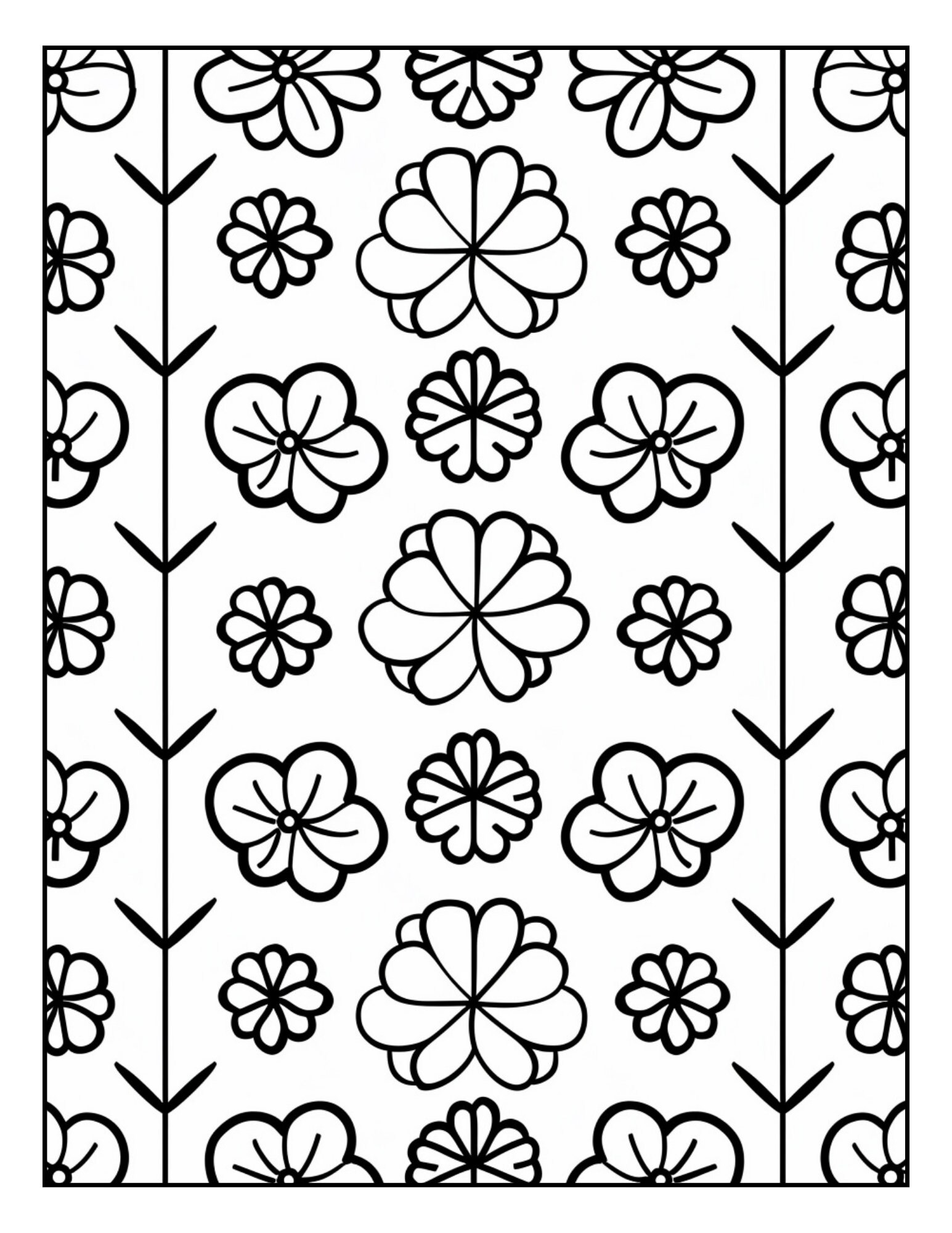 Retro Flowers Coloring Book Easy Retro Style Coloring Page, Trendy ...