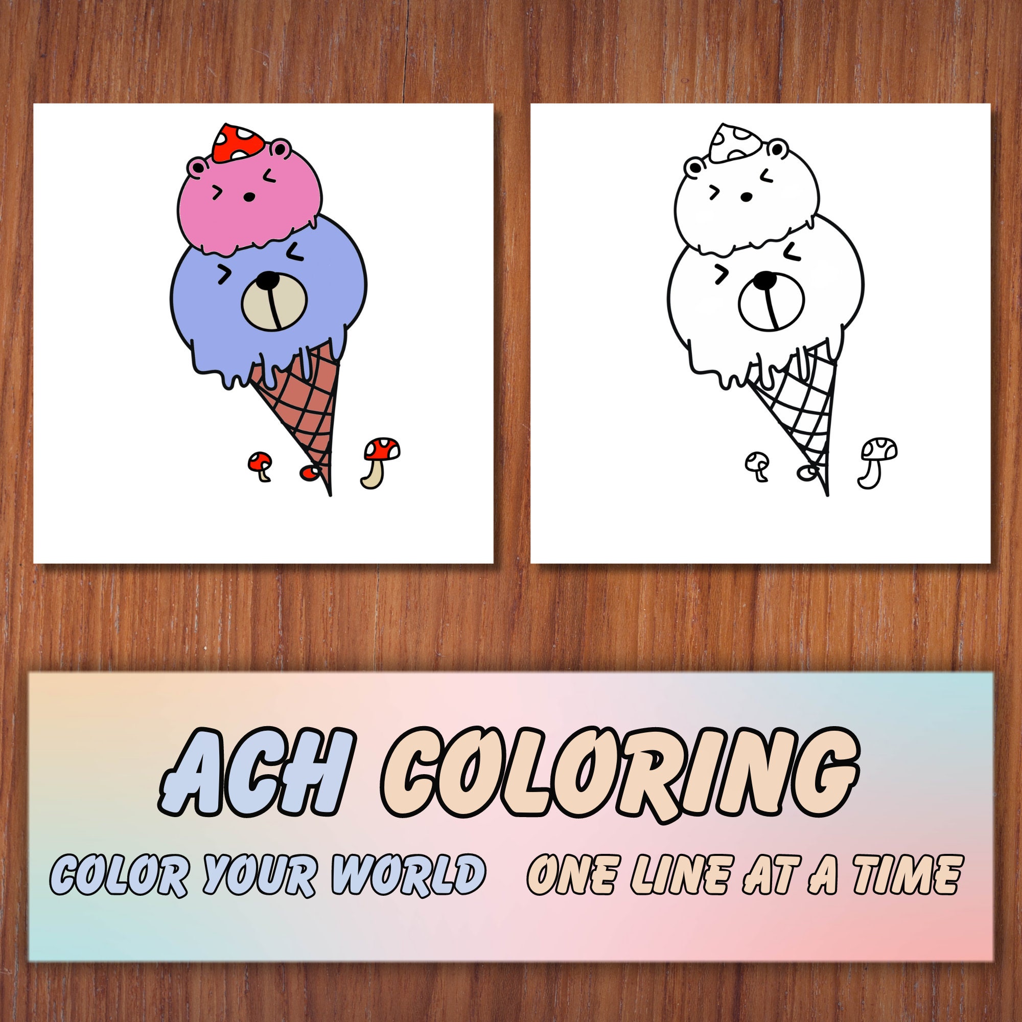 Kawaii Ice Cream Coloring Book Bold & Easy Instant Download, Cute ...