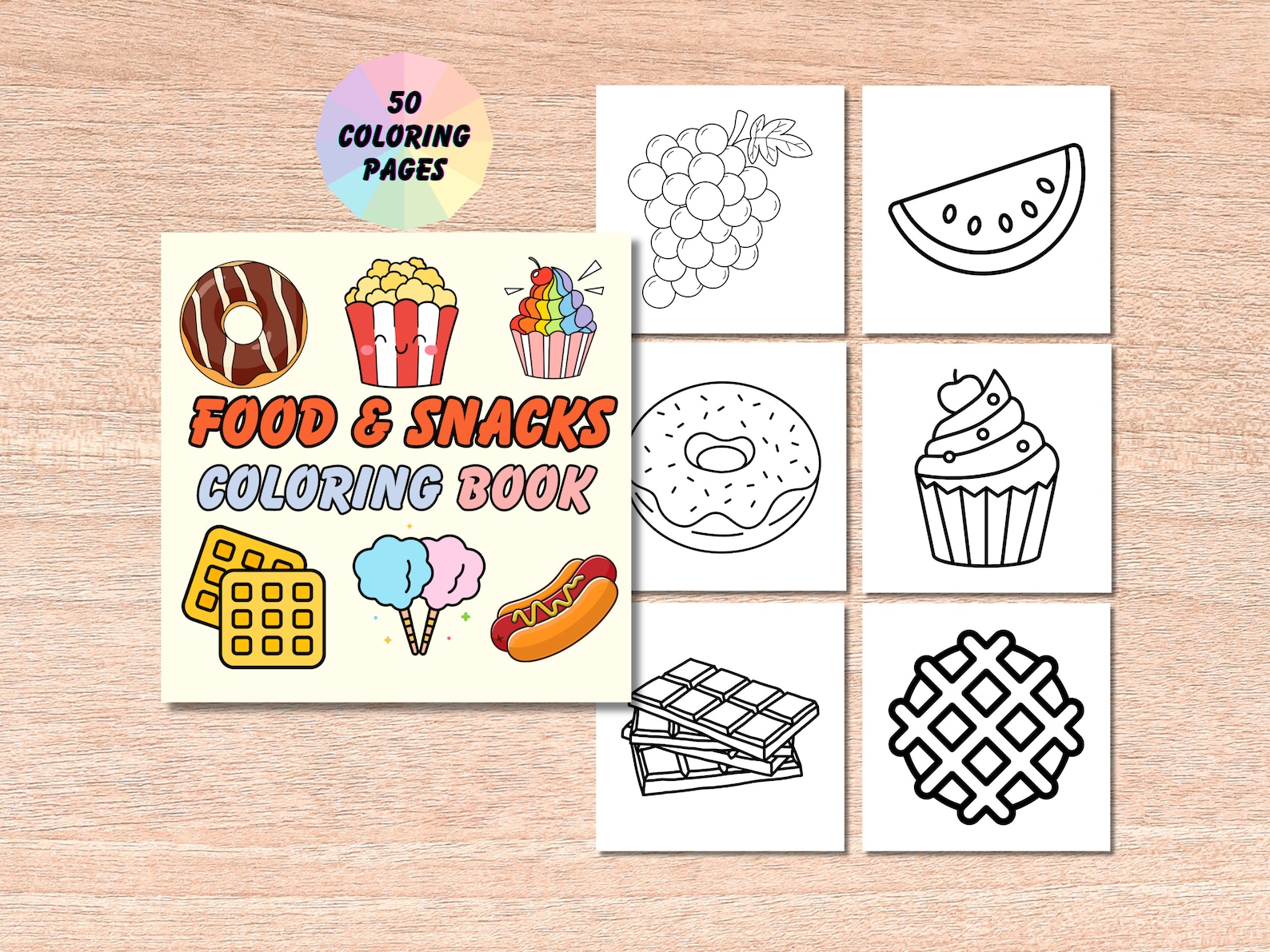 Food & Snacks Coloring Book: Easy Bold Designs for Kids (instant ...