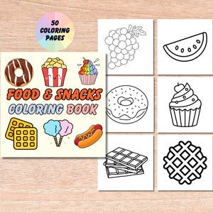 Food & Snacks Coloring Book: Easy Bold Designs for Kids (instant ...