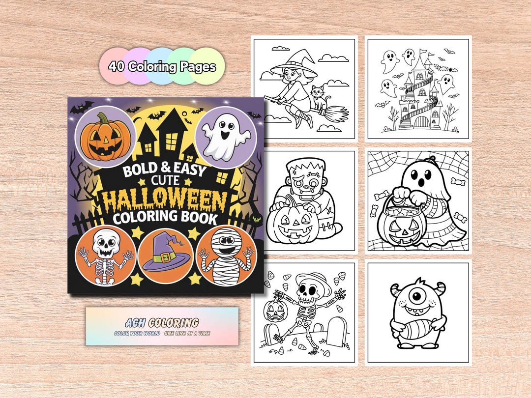 Bold & Easy Cute Halloween Coloring Book | Cute Ghost Coloring Pages ...