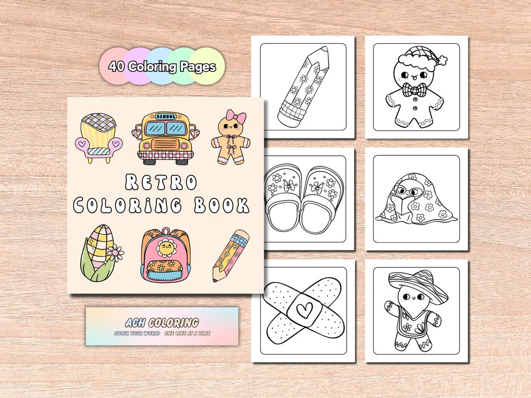 Retro Coloring Book | Bold & Easy Coloring Page, Easy Retro Digital ...