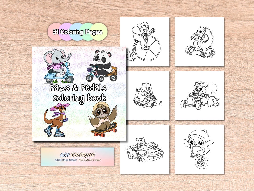 Paws & Pedals Coloring Book | Bold and Easy Coloring Page, Cute Digital ...