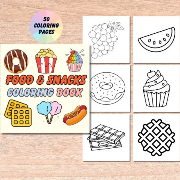 Snacks and Food Coloring Book - Etsy