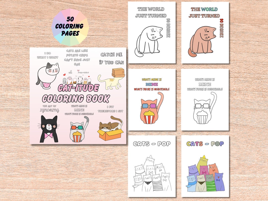 Catitude Coloring Book | 50 Cute Cat Pages (PDF Pattern) - Etsy