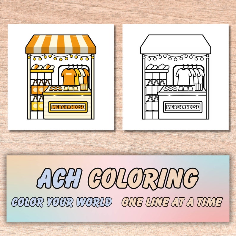 Street Market Coloring Book | Mini Booth Coloring Pages, Storefront ...