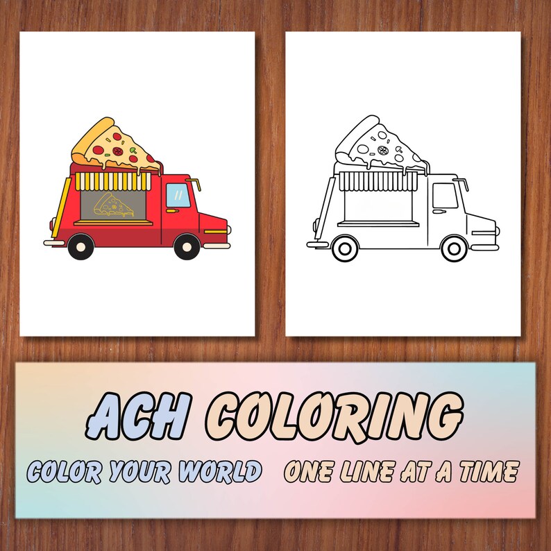 Food Truck Coloring Book: Fast Food Illustrations (PDF) - Etsy