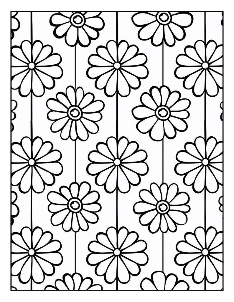 Retro Flowers Coloring Book Easy Retro Style Coloring Page, Trendy ...