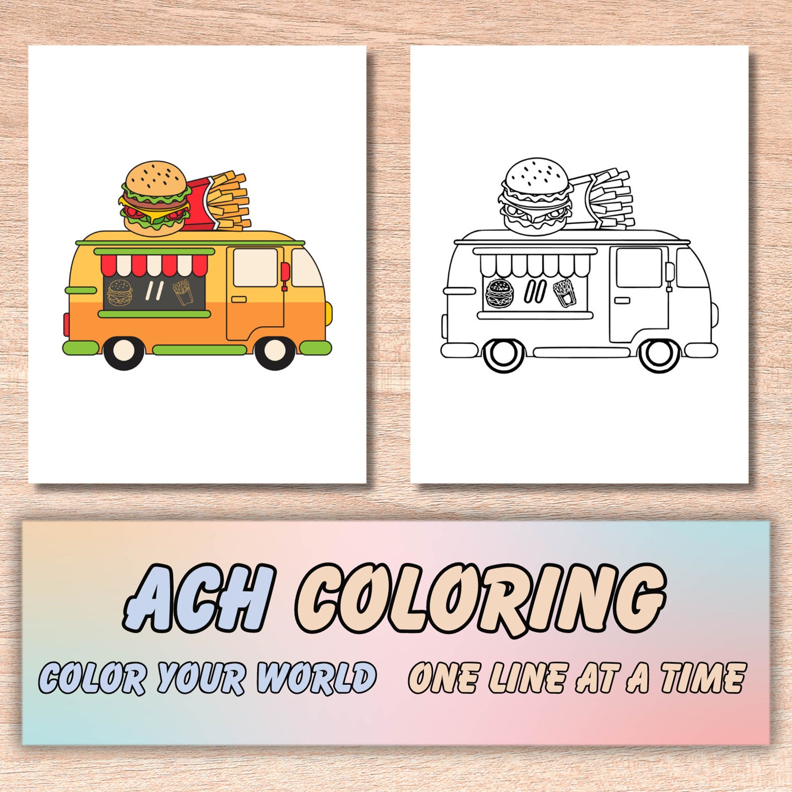 Food Truck Coloring Book Food Coloring Page, Fast Food Printable ...