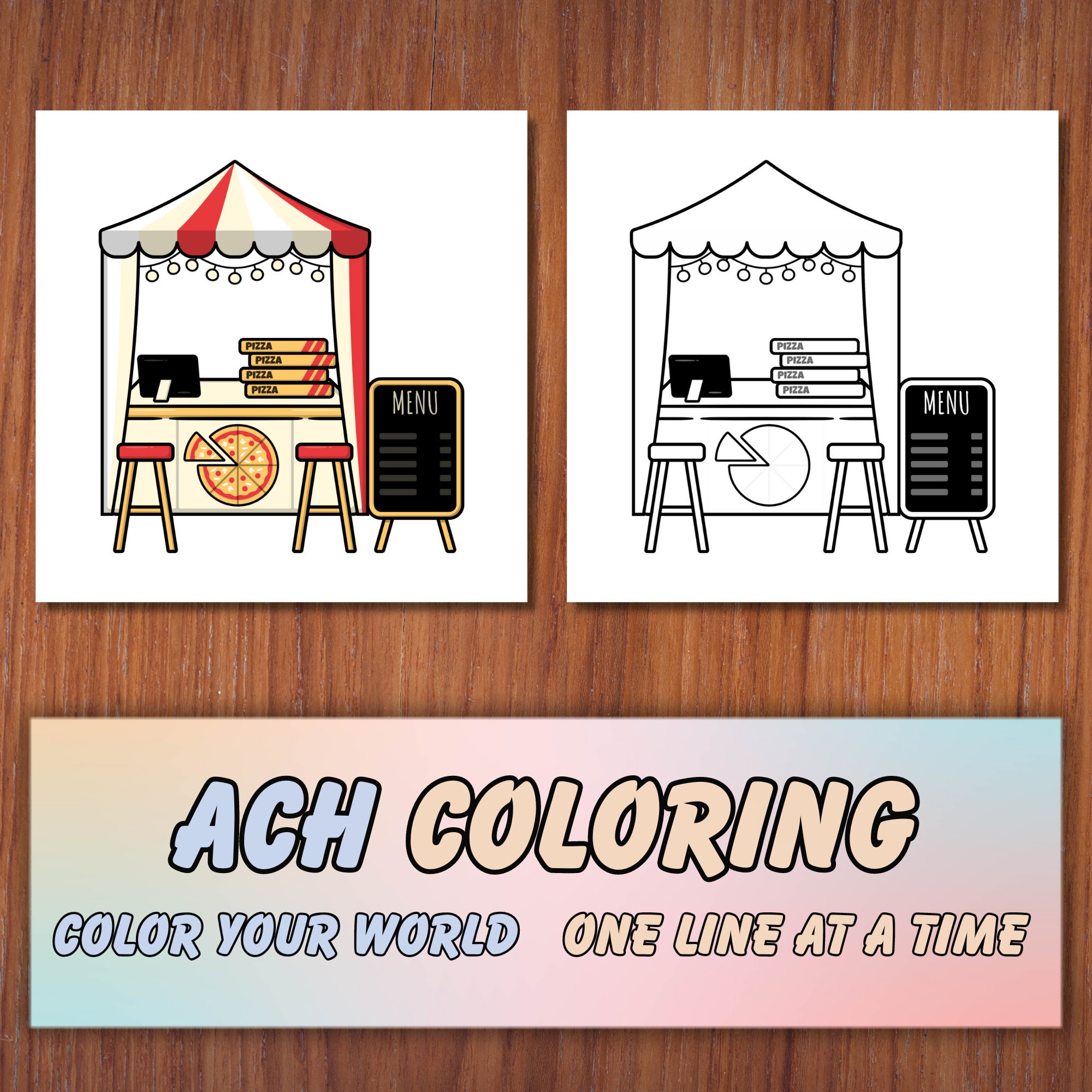 Street Market Coloring Book | Mini Booth Coloring Pages, Storefront ...