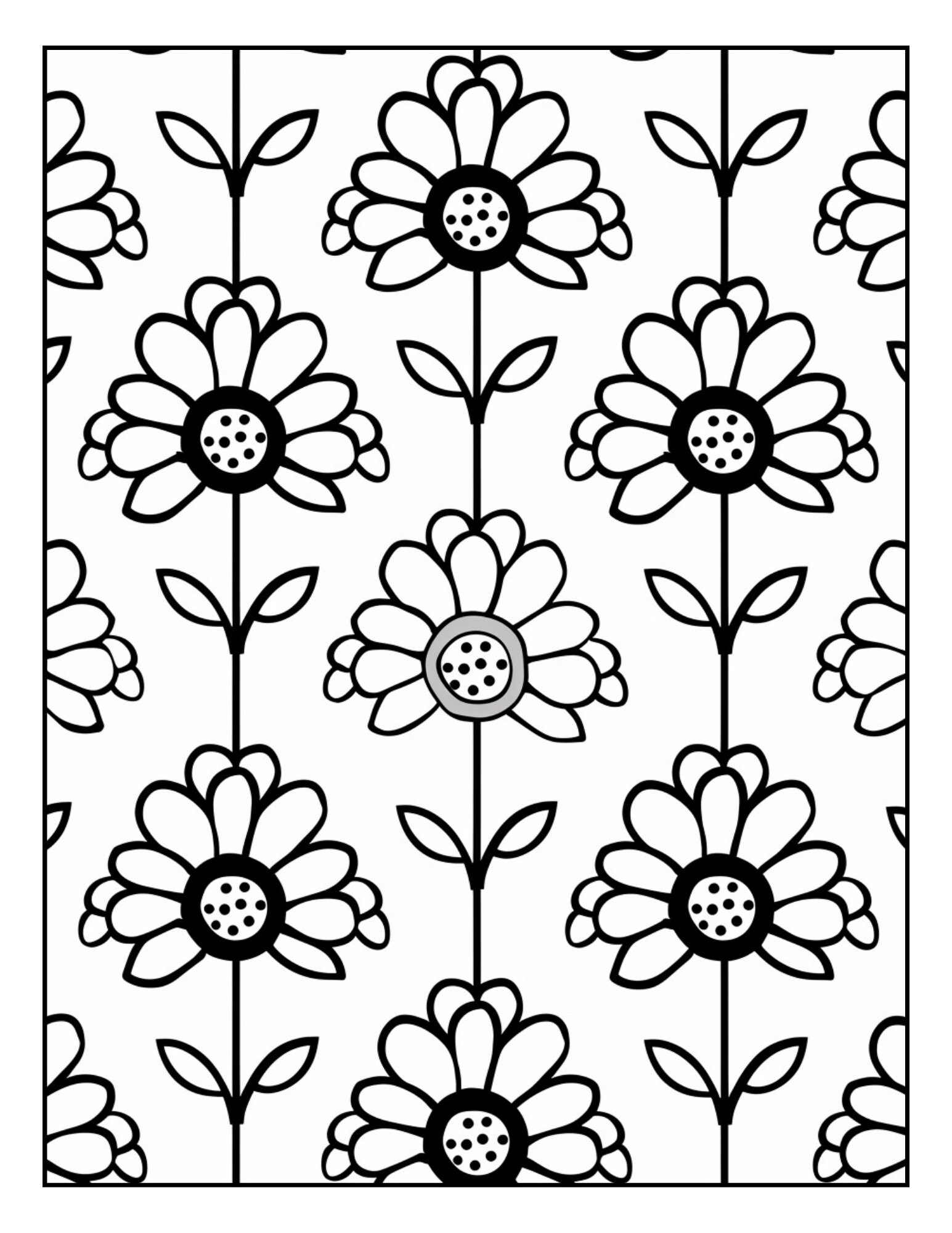 Retro Flowers Coloring Book Easy Retro Style Coloring Page, Trendy ...