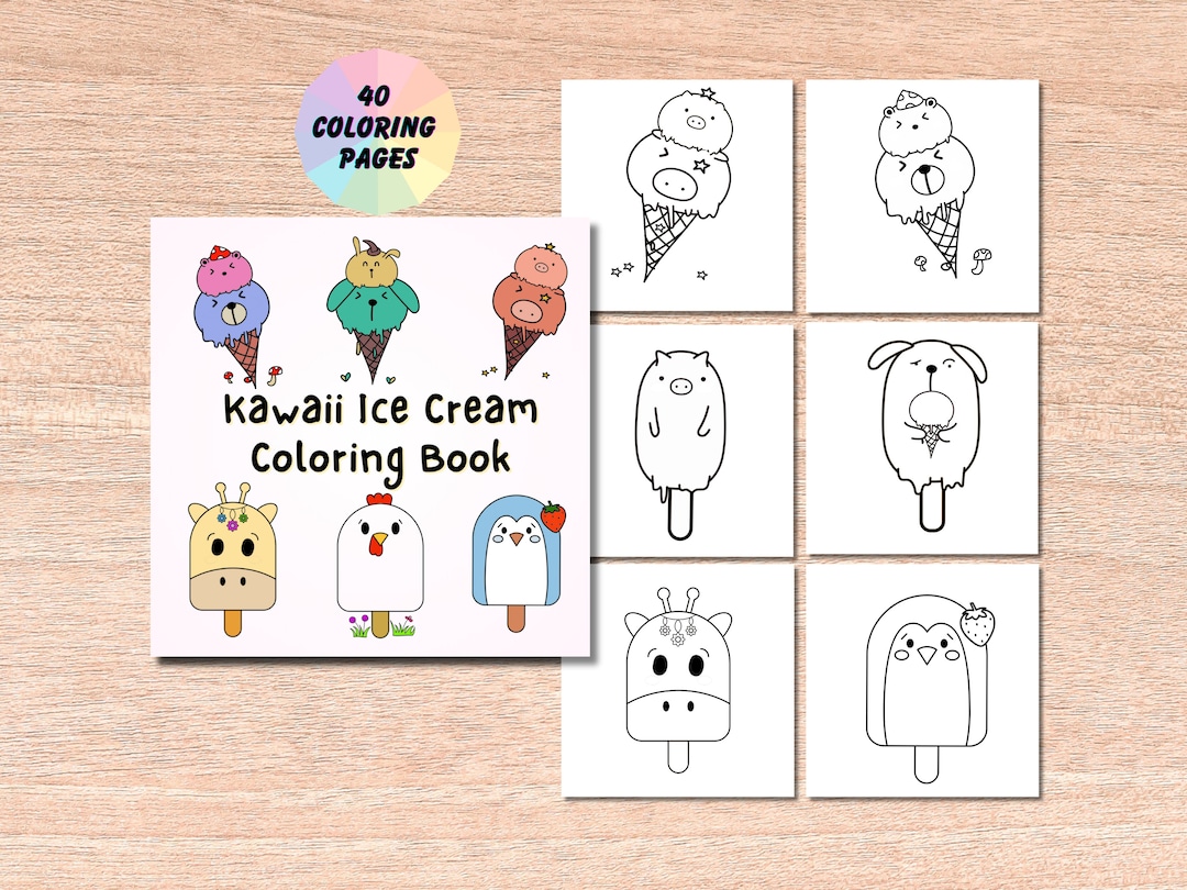 Kawaii Ice Cream Coloring Book | Bold & Easy Instant Download, Cute ...